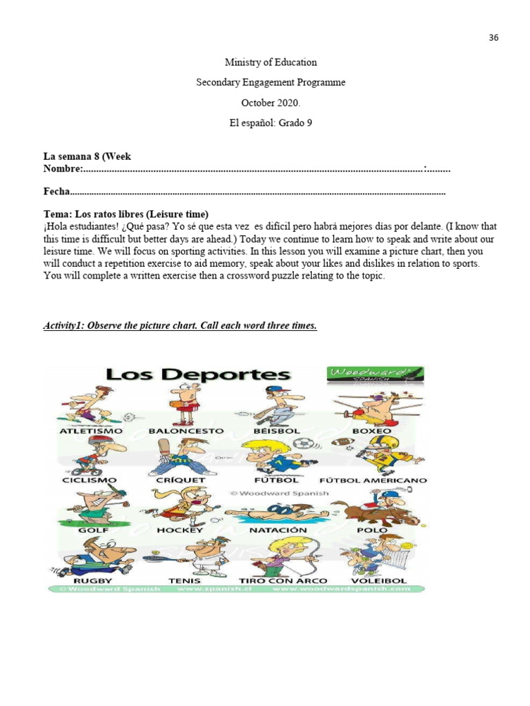 Grade 9 Spanish Week 8 | PDF
