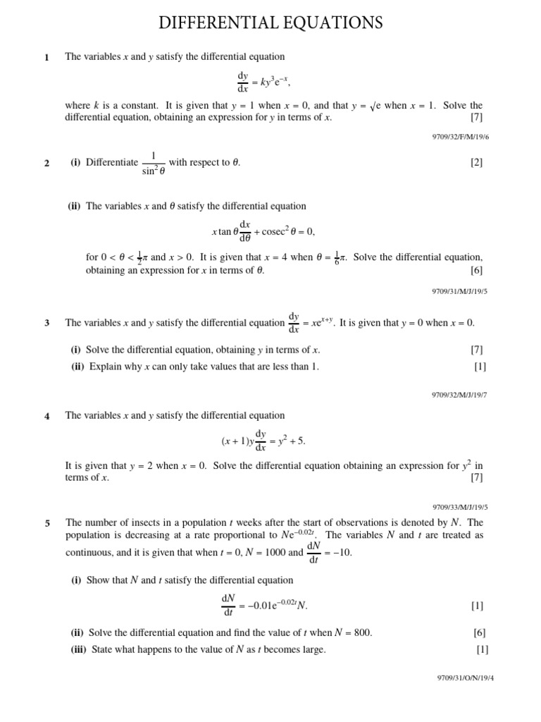 Chap 9 Differential Equations | PDF | Equations | Variable (Mathematics)