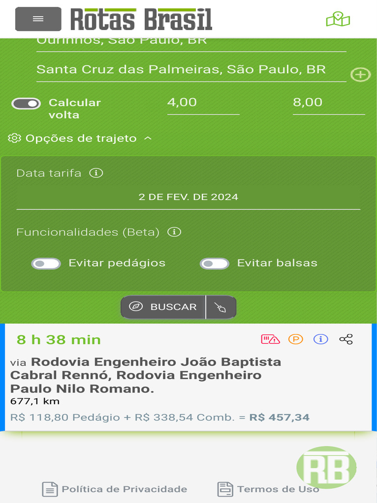 Rotas Brasil - Cálculo de Pedágios, Tempo, Distância e Custos | PDF