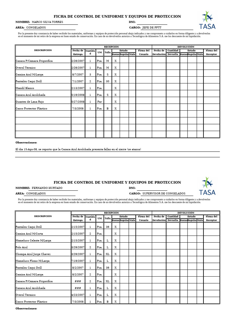 Docsity Formato de Control de Uniforme Empresarial | PDF
