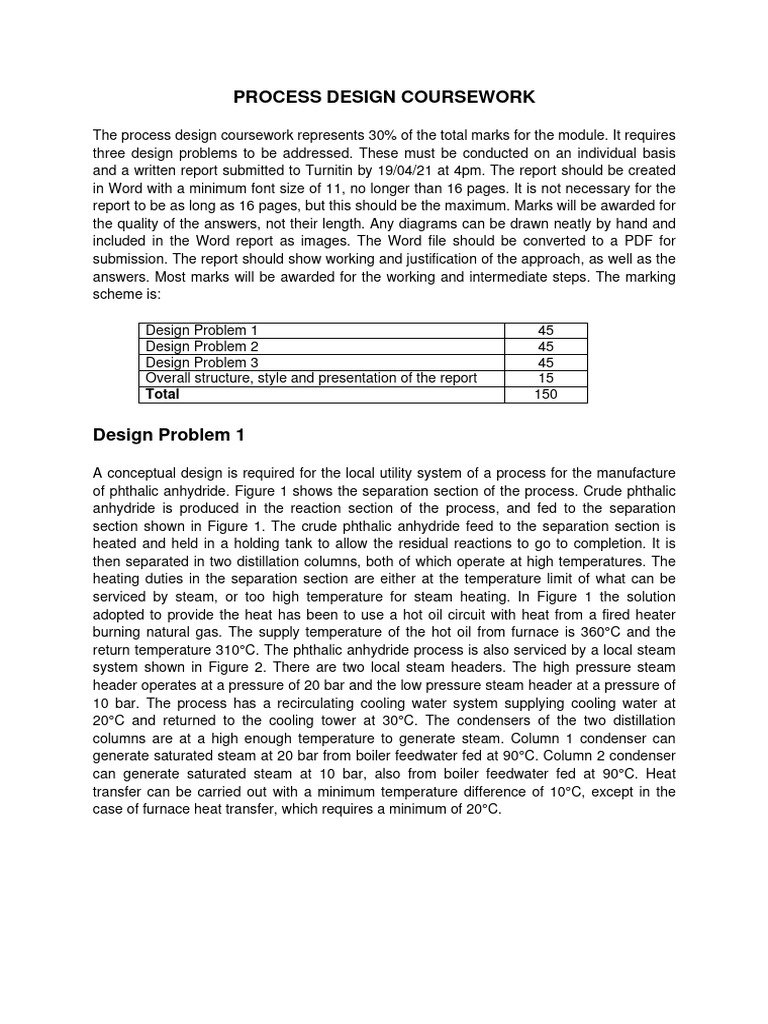 Process Design Coursework 2021 | PDF