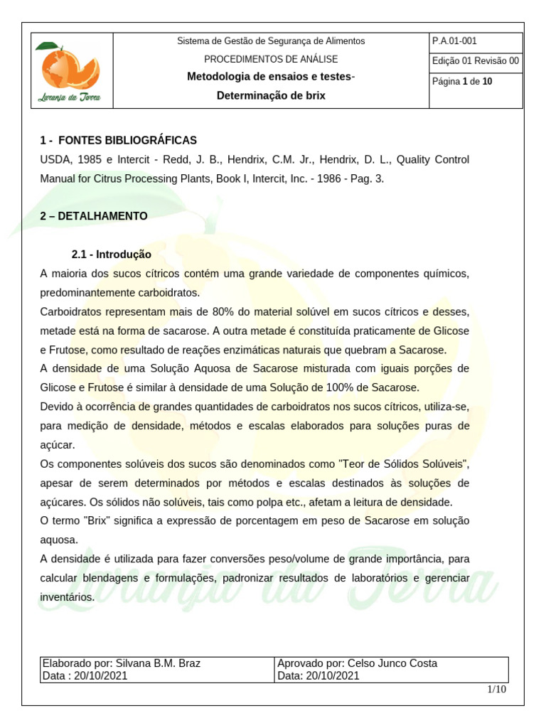 P.A. 01-001 - Determinação de Brix | PDF