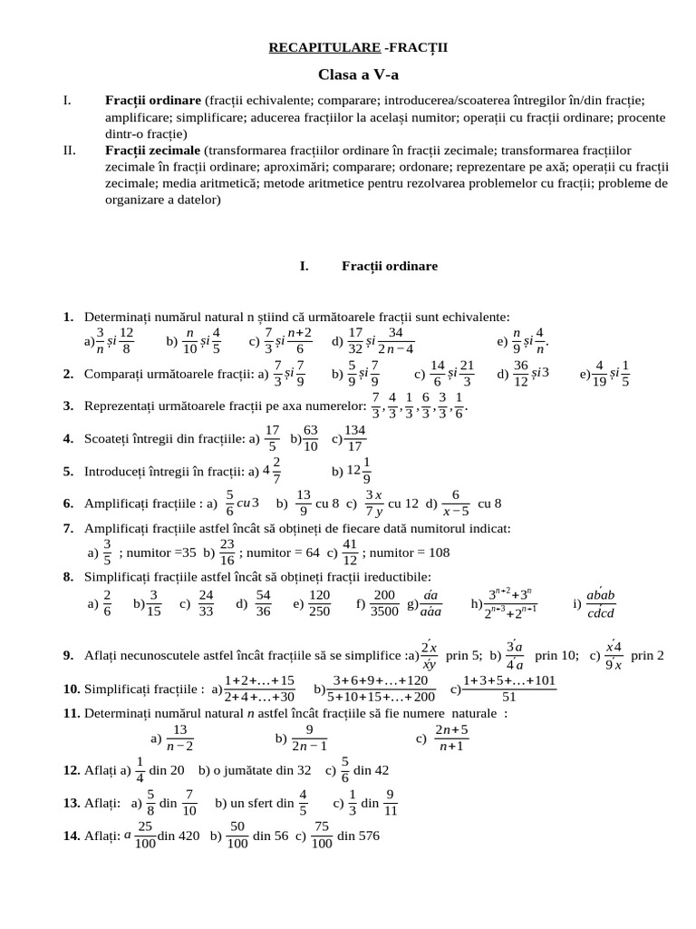 Recapitulare Fracții Sem II | PDF