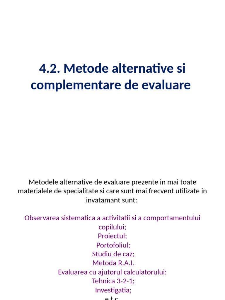 7.2. METODE ALTERNATIVE SI COMPLEMENTARE DE EVALUARE | PDF