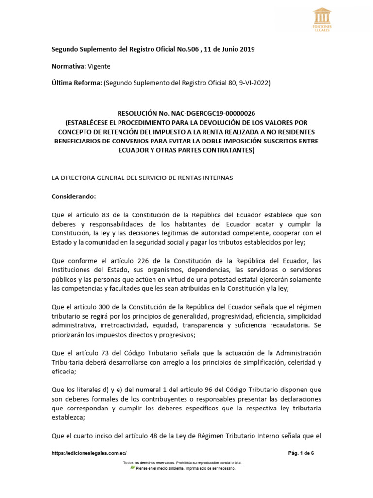 Resolución NAC-DGERCGC19-00000026 | PDF