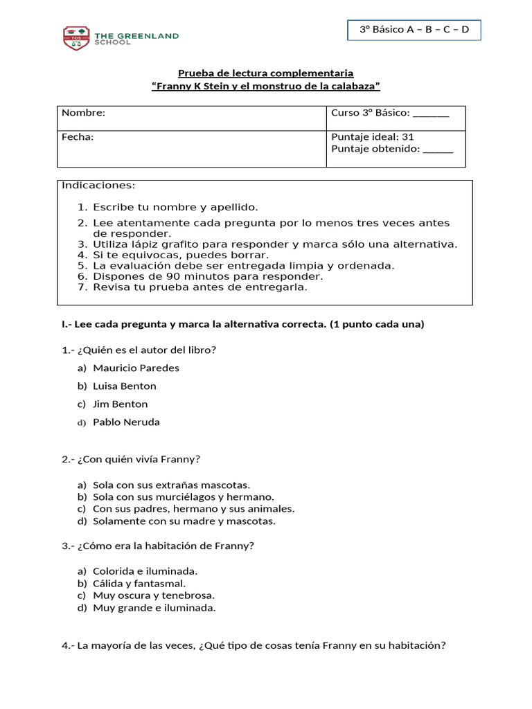 Prueba Franny K Stein | PDF