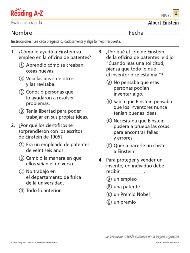 Cuestionario Albert Einstein 3 | PDF