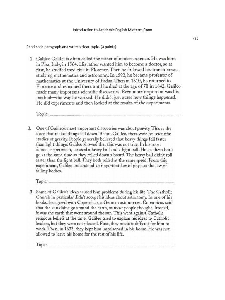 Midterm Introduction To Academic English | PDF
