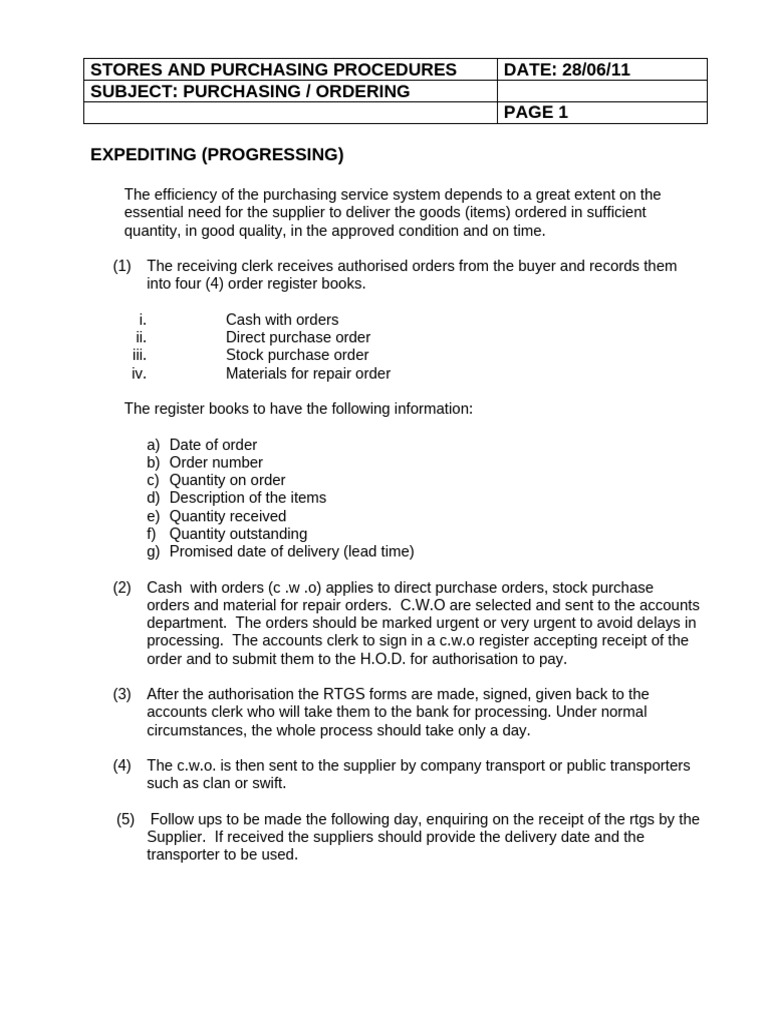 Expediting Process Sop | PDF | Procurement | Law