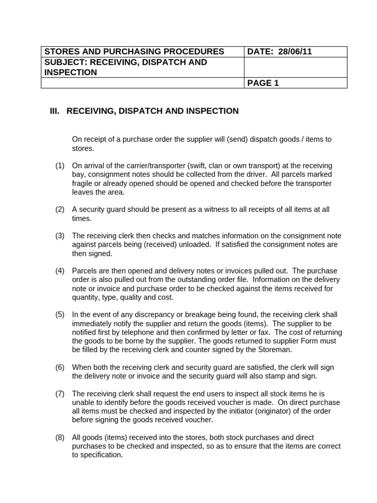 Receiving & Dispatch Guidelines | PDF | Voucher | Business