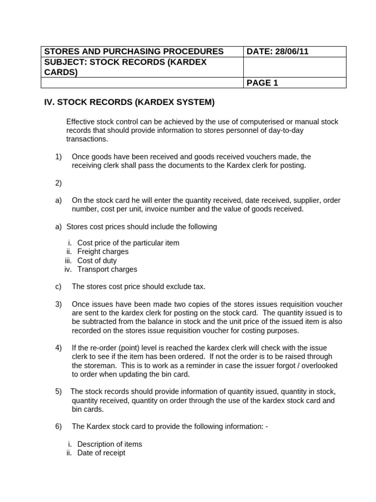 Stroes Kardex System Sop | PDF | Stocks | Prices