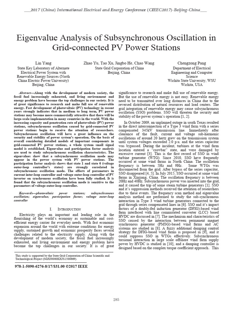Eigenvalue - Analysis - of - Subsynchronous - Oscillation - in - Grid-Connected - PV - Power ...