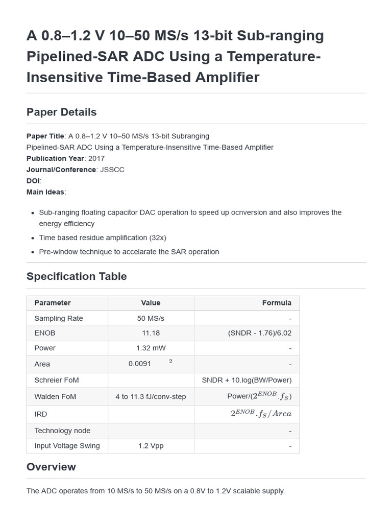 A 0.8-1.2 V 10-50 MS - S 13-Bit Sub-Ranging Pipelined-SAR ADC Using A Temperature-Insensitive ...