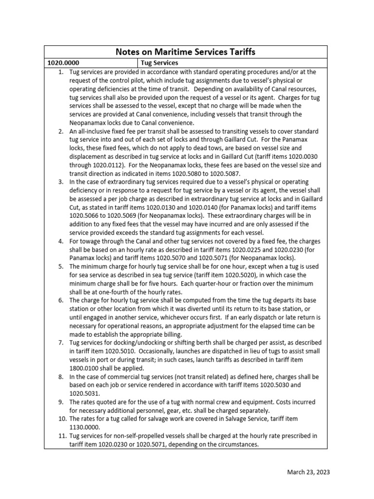 Notes On Maritime Tariffs Consolidated Final 2023 - V4 | PDF
