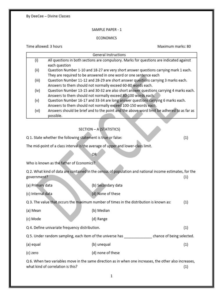 Sample Paper 1 Economics - fc5c6423 1bd9 44cb A516 6a22bd046d93 | PDF