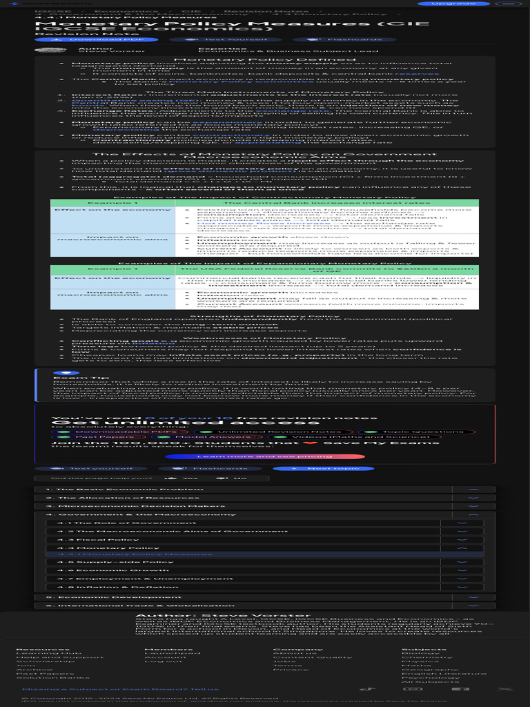 Monetary Policy Measures Cie Igcse Economics Revision Notes 2020 Pdf