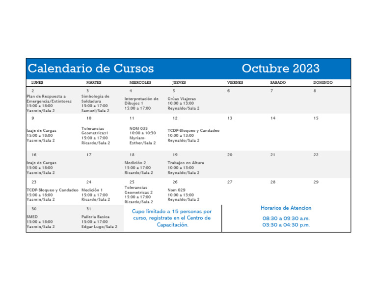 Calendario de Cursos | PDF