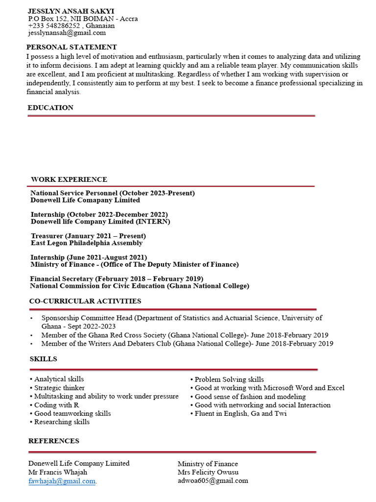Jesslyn's CV PDF | PDF | Career & Growth