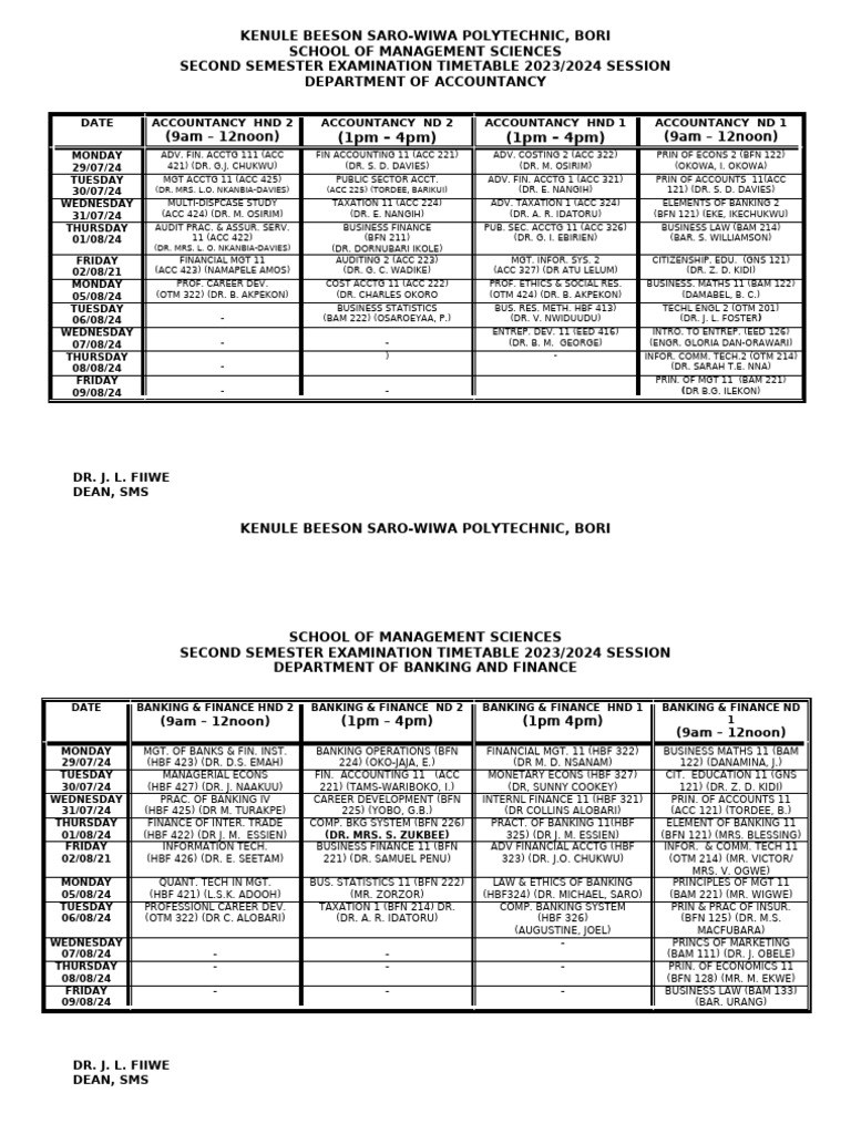 Second Semester Exam Time Table 2024-2 | PDF
