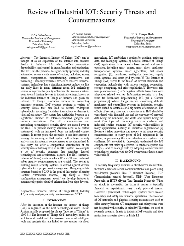 Iiot Security Threats And Countermeasures Pdf