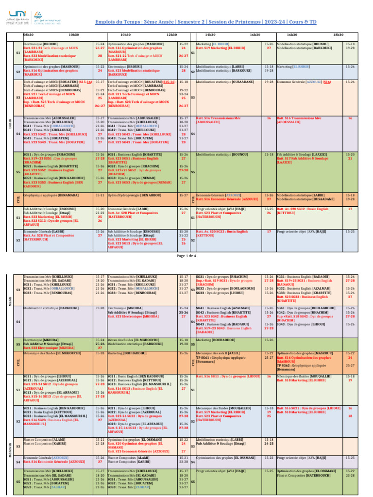 Emplois Du Temps 3AS2 CR & TD SP 2023-2024 Actualisé Le 19-04-2024 | PDF