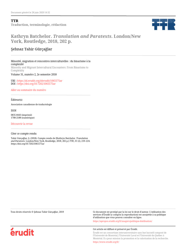 Kathryn Batchelor Translation and Parate | PDF