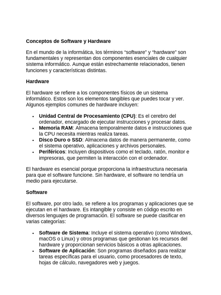 Conceptos de Software y Hardware | PDF
