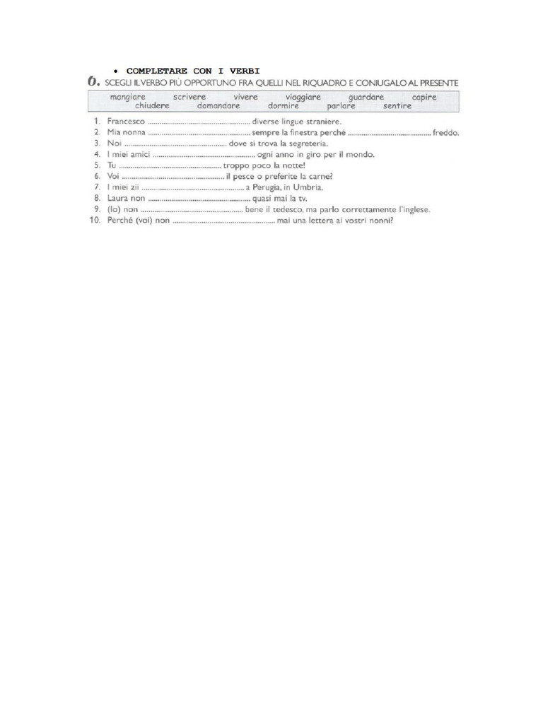 VERBI AL PRESENTE | PDF