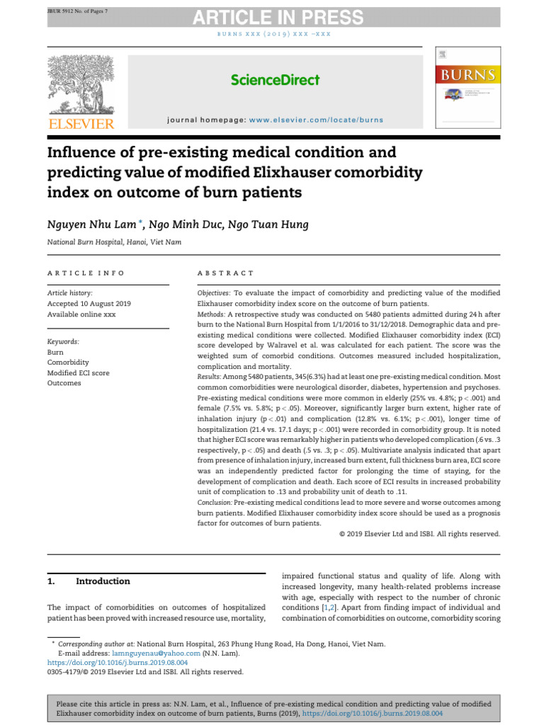 Influence of Pre-Existing Medical Condition and Predicting Value of ...