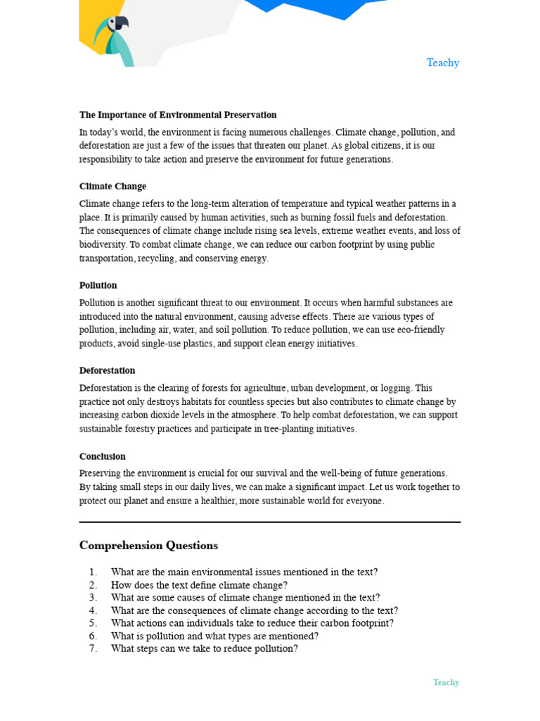 The Importance of Environmental Preservation | PDF