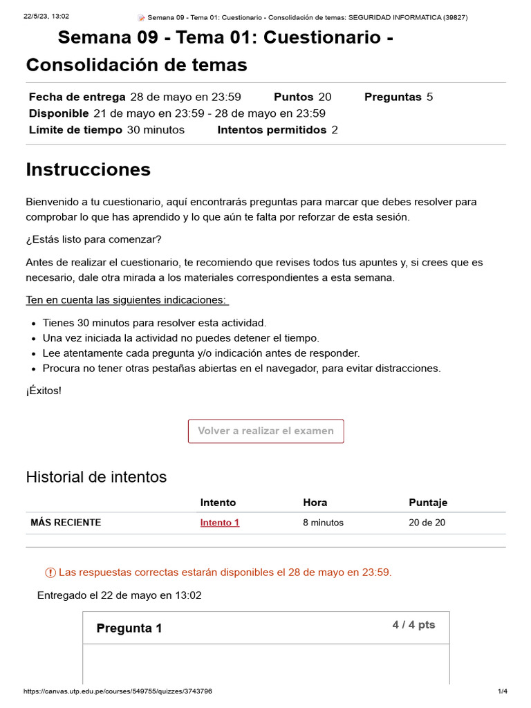 ? Semana 09 - Tema 01 - Cuestionario - Consolidación de Temas - SEGURIDAD INFORMATICA | PDF