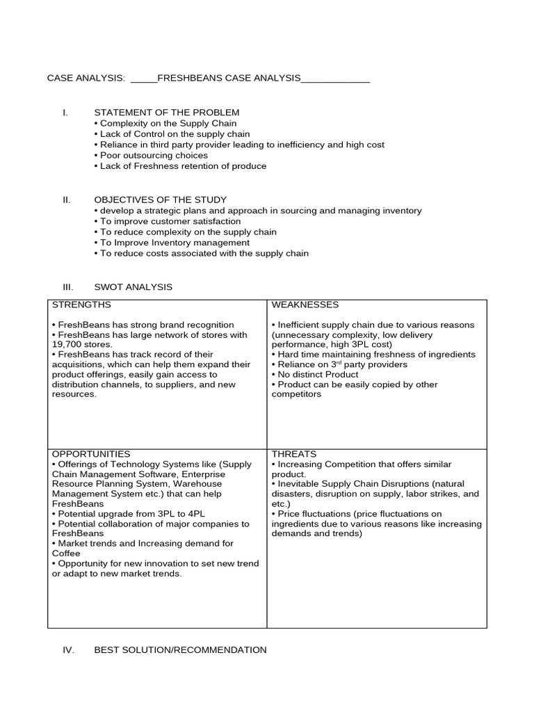 PLAN OF ACTION EXAMPLE_SWOT_SUPPLY CHAIN MANAGEMENT_FREHBEANS CASE ...