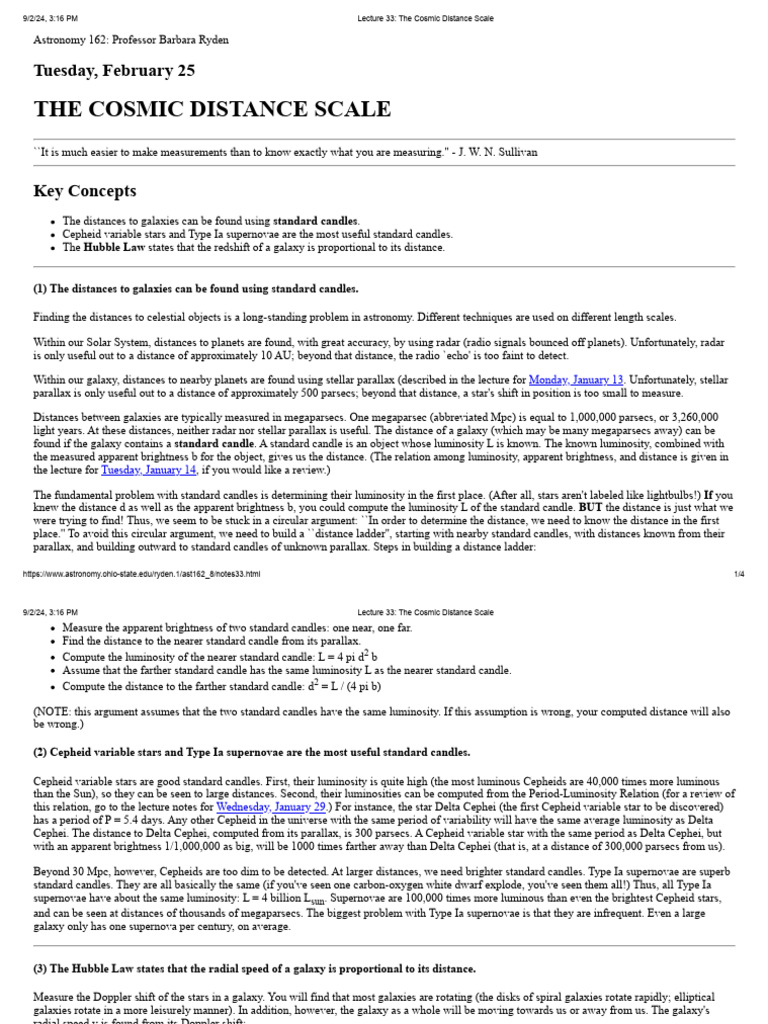 Lecture 33 - The Cosmic Distance Scale | PDF | Galaxy | Redshift