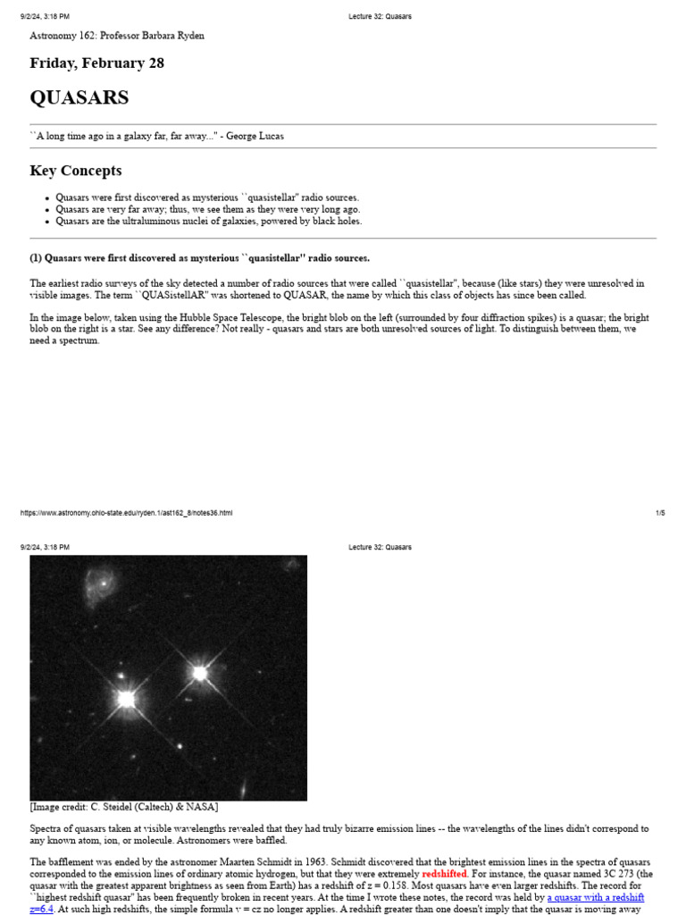 Lecture 32 - Quasars | PDF
