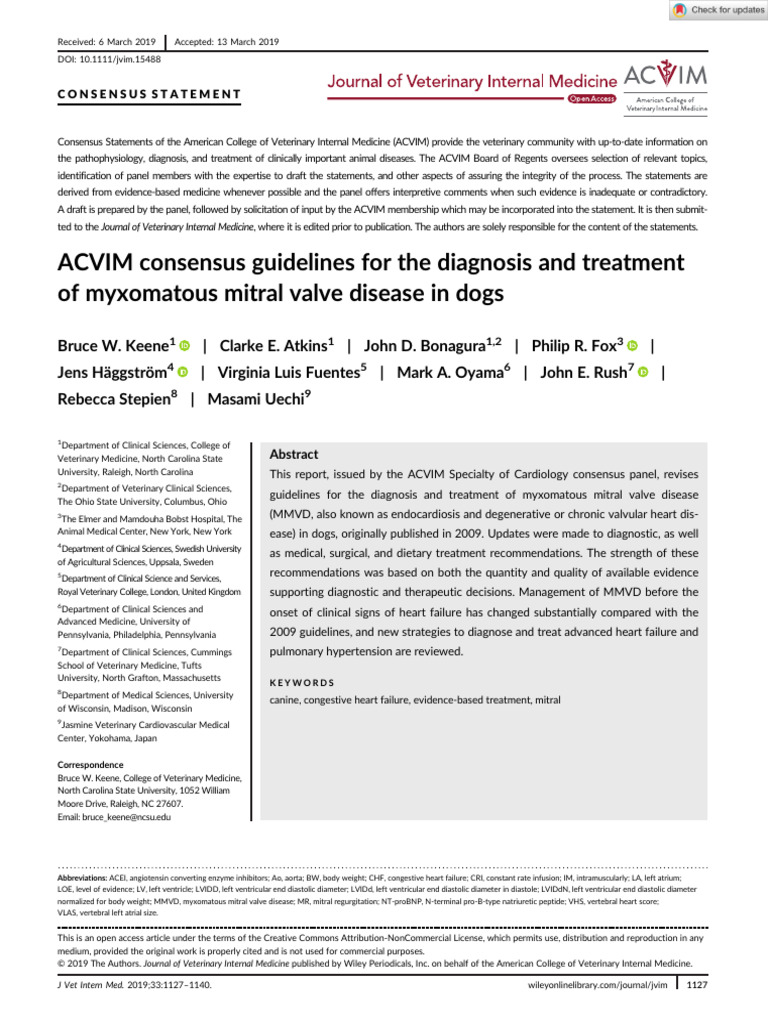 Veterinary Internal Medicne - 2019 - Keene - ACVIM Consensus Guidelines For The Diagnosis and ...