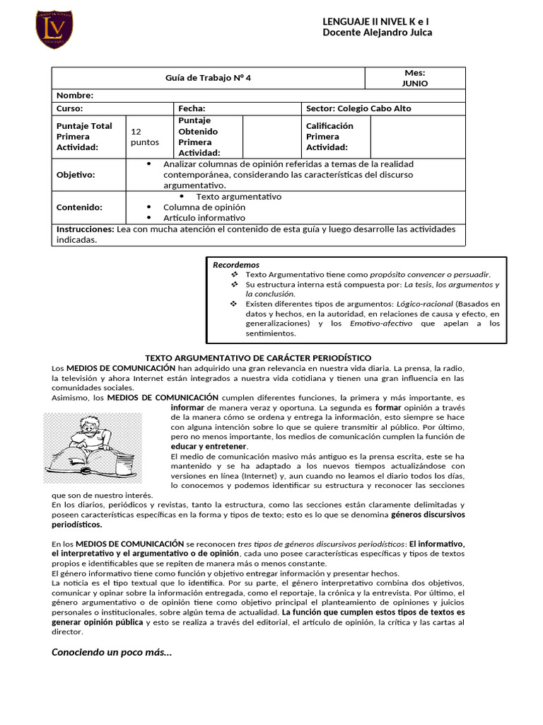 GUIA LENGUAJE texto argumentativo | PDF