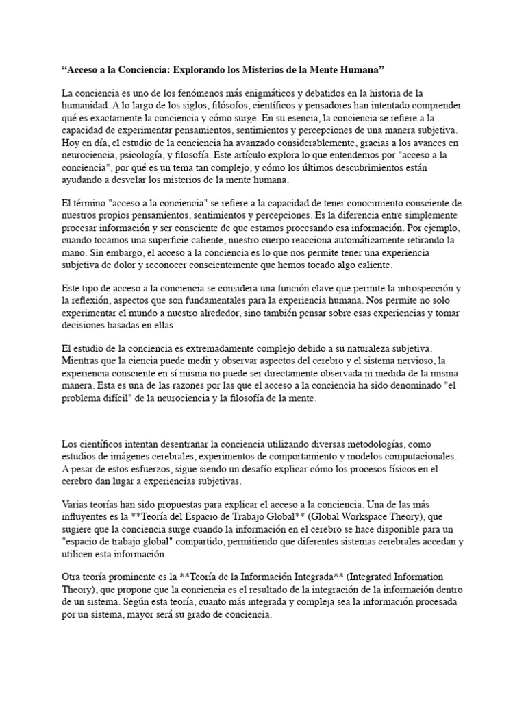 Acceso A La Conciencia - Explorando Los Misterios de La Mente Humana | PDF