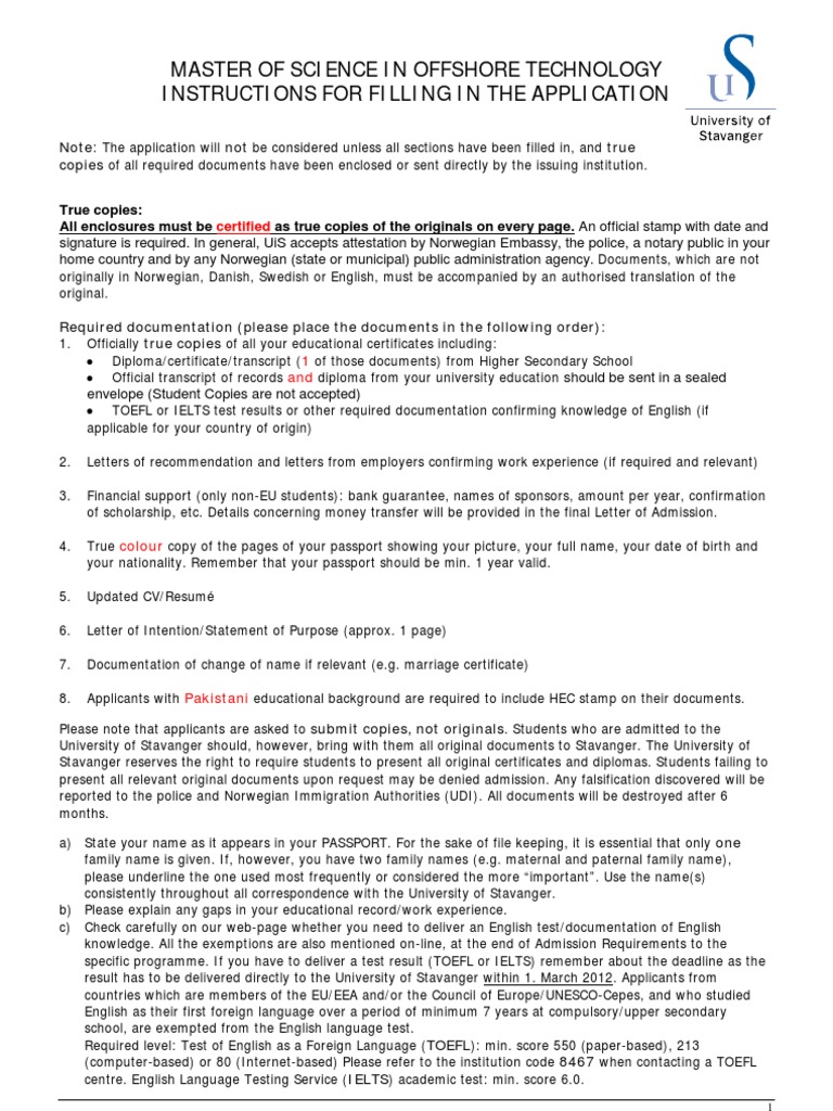 Application Form Offshore Tech. | PDF | University And College ...