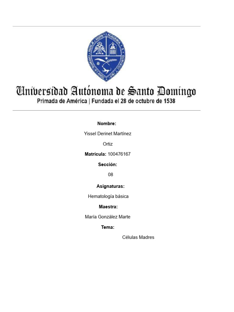 Hematología Básica Yissel Derinet Martínez | PDF | Célula madre | Salud ...