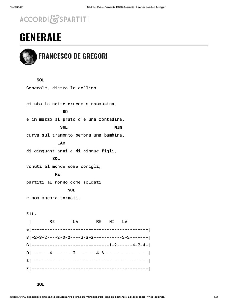 GENERALE Accordi 100% Corretti - Francesco de Gregori | PDF