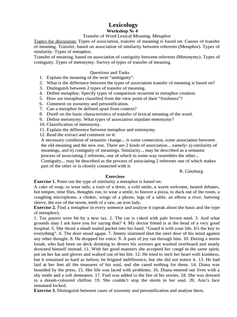 Lexicology Workshop 4. | PDF