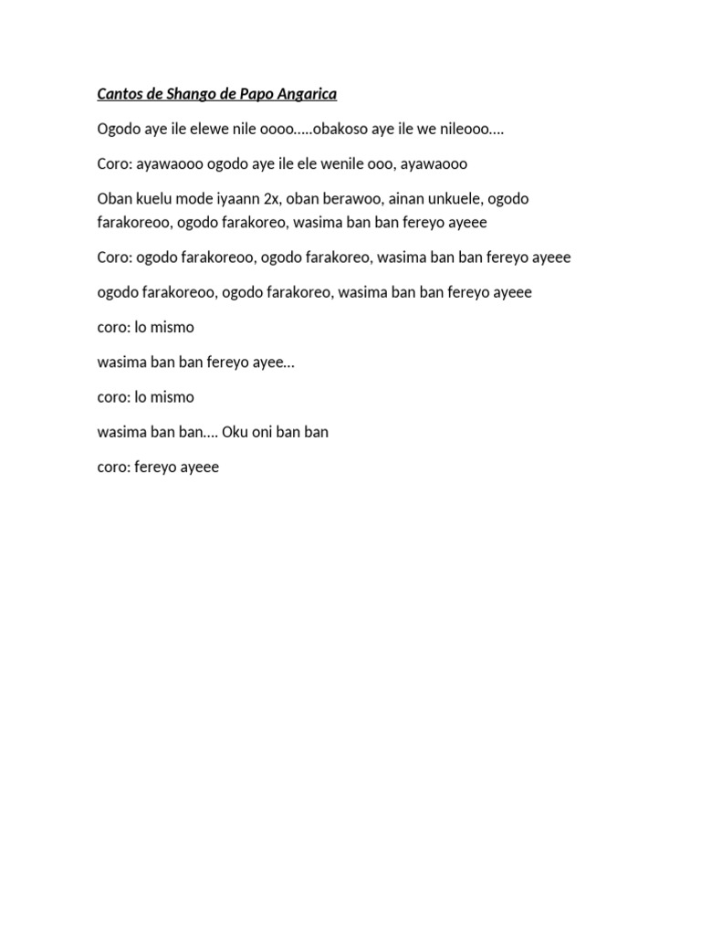 Cantos de Shango de Papo Angarica | PDF