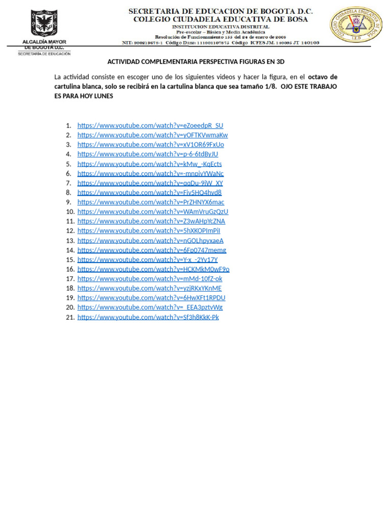 Actividad Complementaria Perspectiva Figuras en 3D | PDF