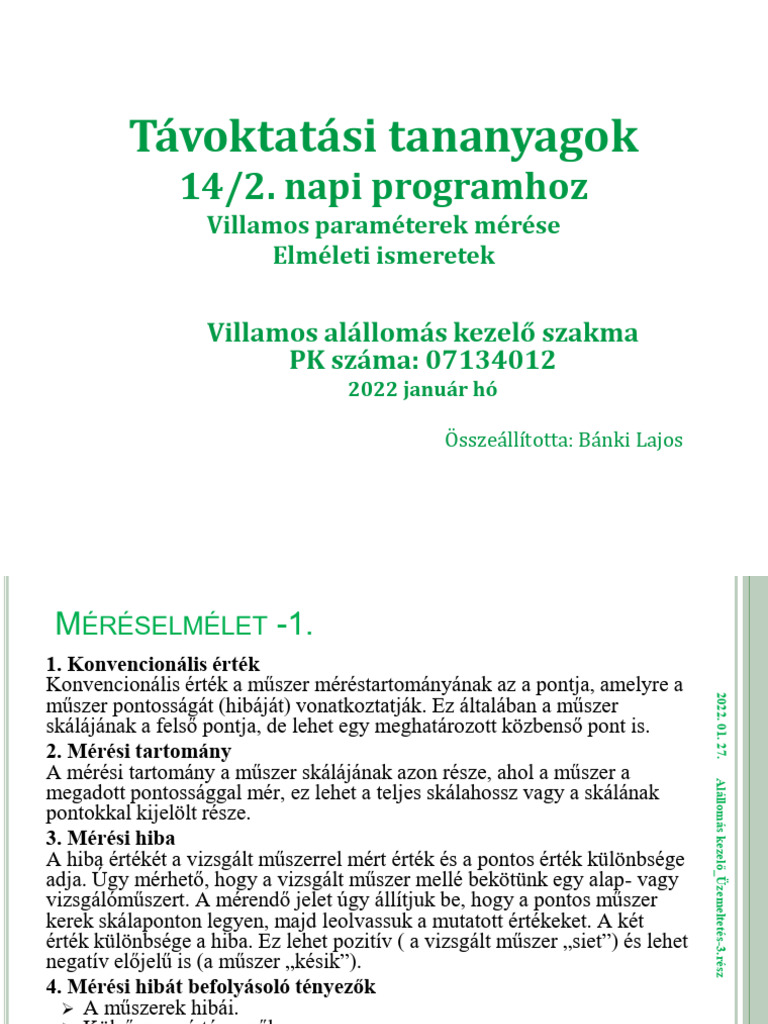 14-2. Napi - Távoktatási Tananyagok-Mérés | PDF