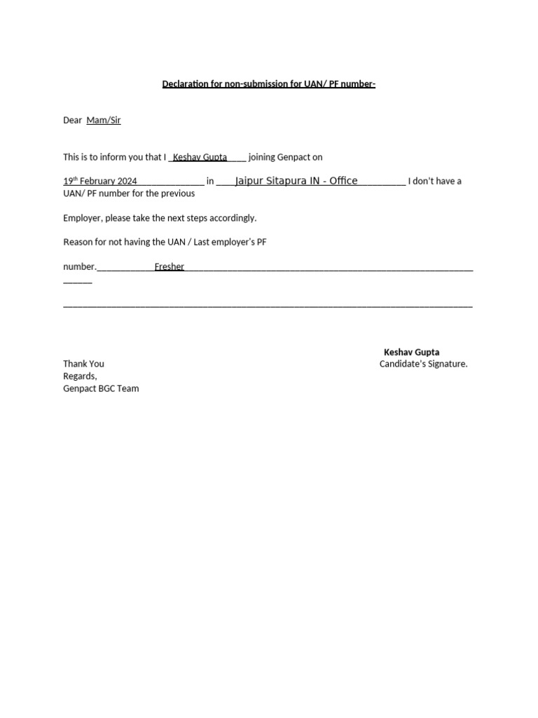 PF Declaration Form | PDF