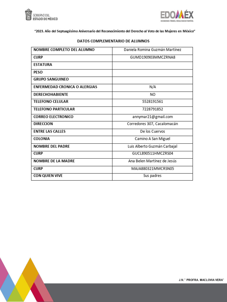 Datos Complementario de Alumnos_dani | PDF