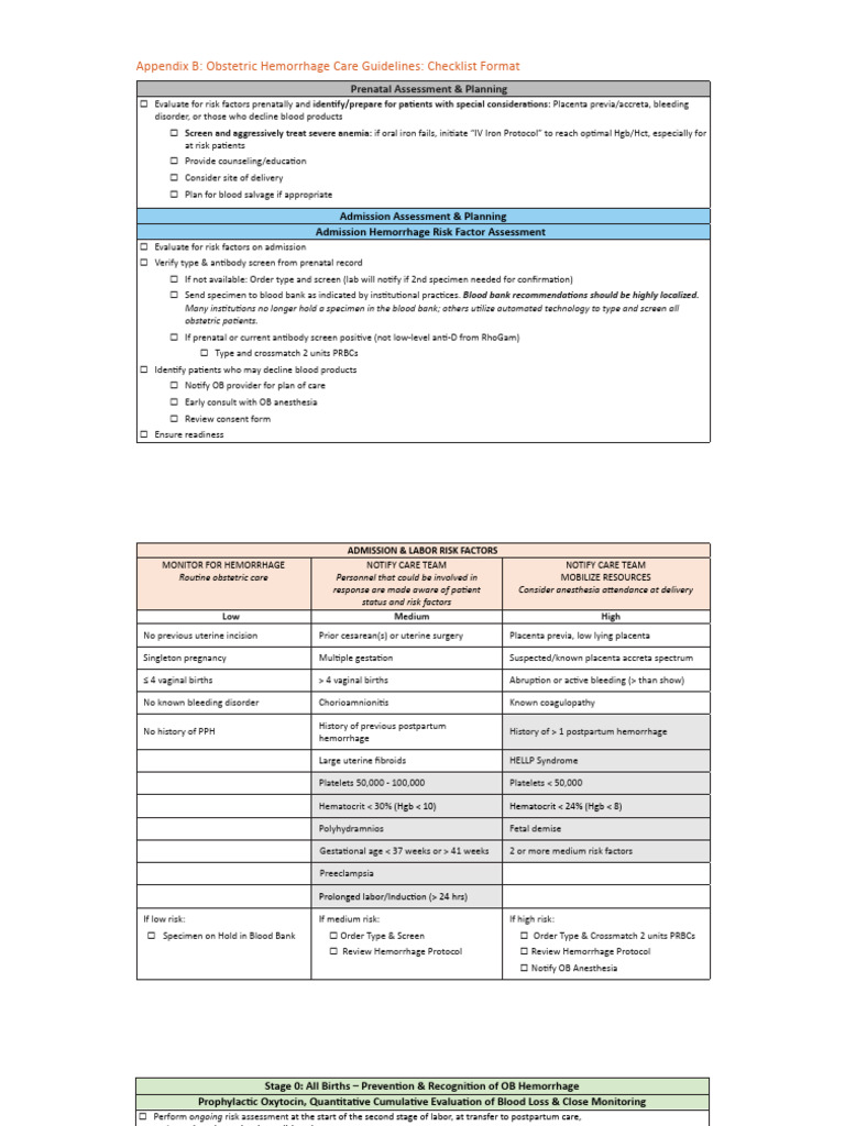 Appendix B Obstetric Hemorrhage Care Guidelines Checklist Format | PDF | Childbirth | Bleeding