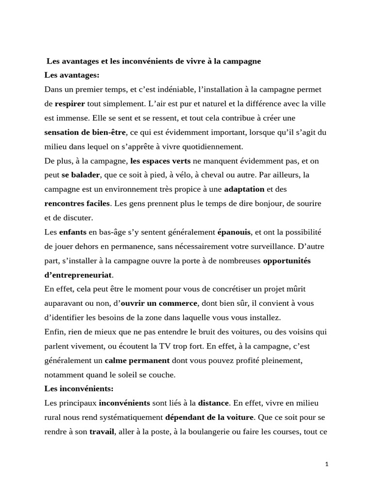 Les Avantages Et Les Inconvénients de Vivre À La Campagne | PDF
