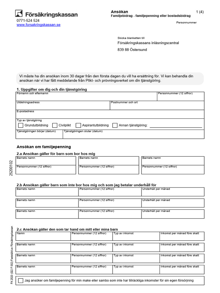 2520 Ansok Om Familjebidrag Familjepenning Eller Bostadsbidrag | PDF