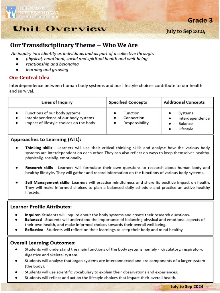 Grade 3 - Unit Overview Letter - Who We Are | PDF